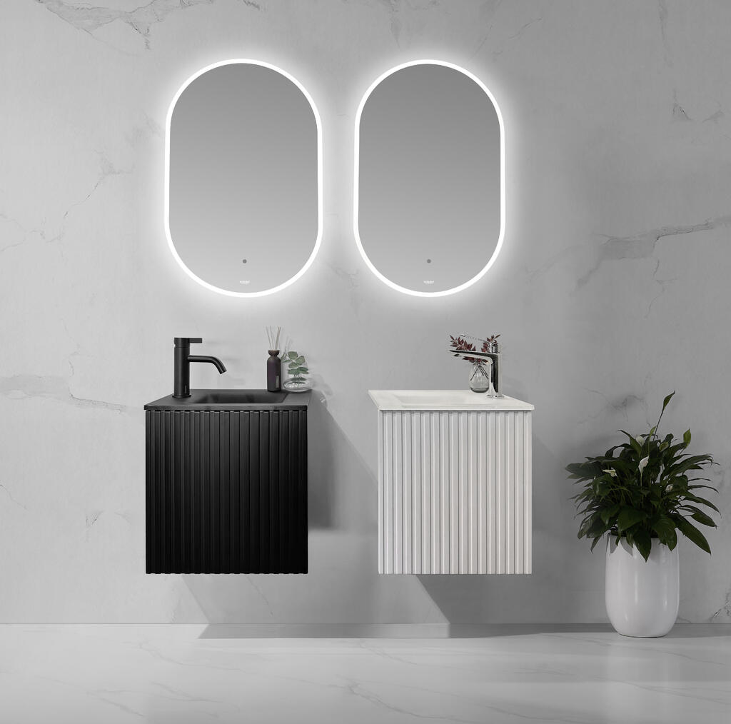 Sorrento Slim - Matt Sort Småmøbel med sort glasservant - Scala Bad AS